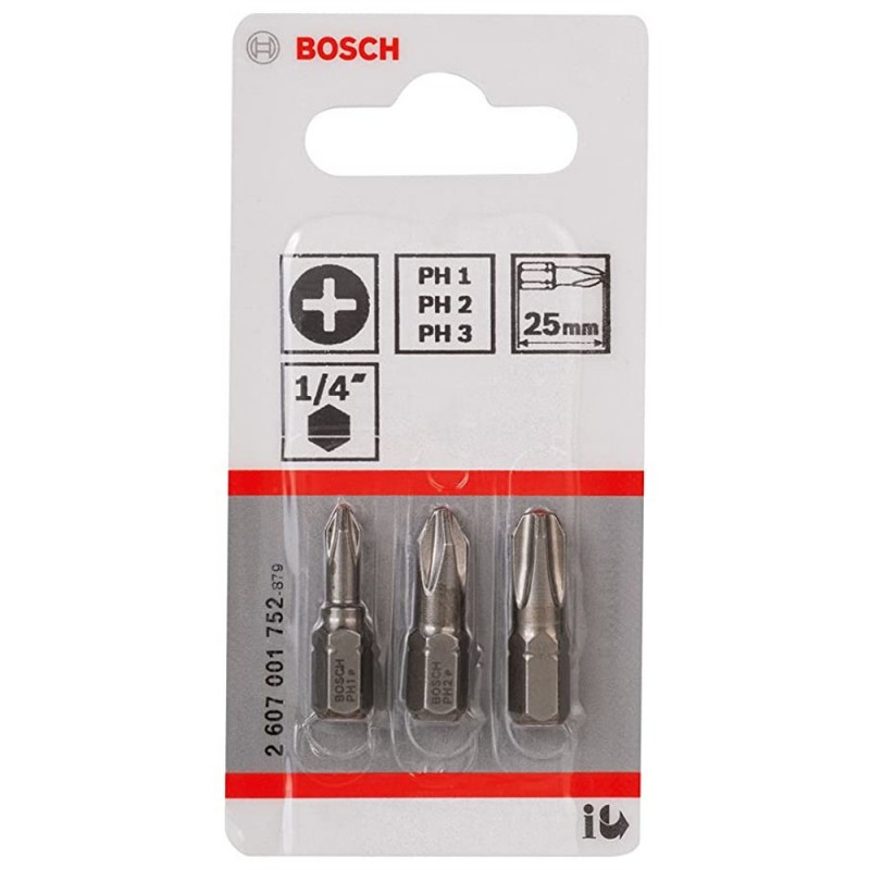 Set de puntas 3unid PHILLIPS Ph1-2-3 x 25mm 1u DE c/u. B-24549