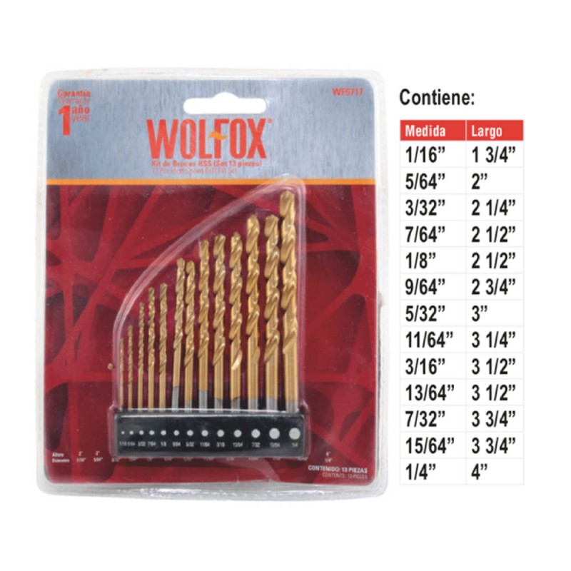 Kit brocas hss (set 13 piezas) WF9717 toolcraft