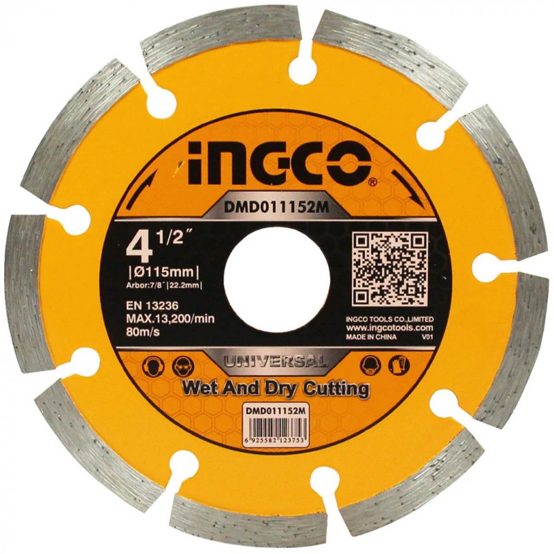 Disco diamantado segmentado 4 1/2" (1 pieza) DMD011152M Ingco