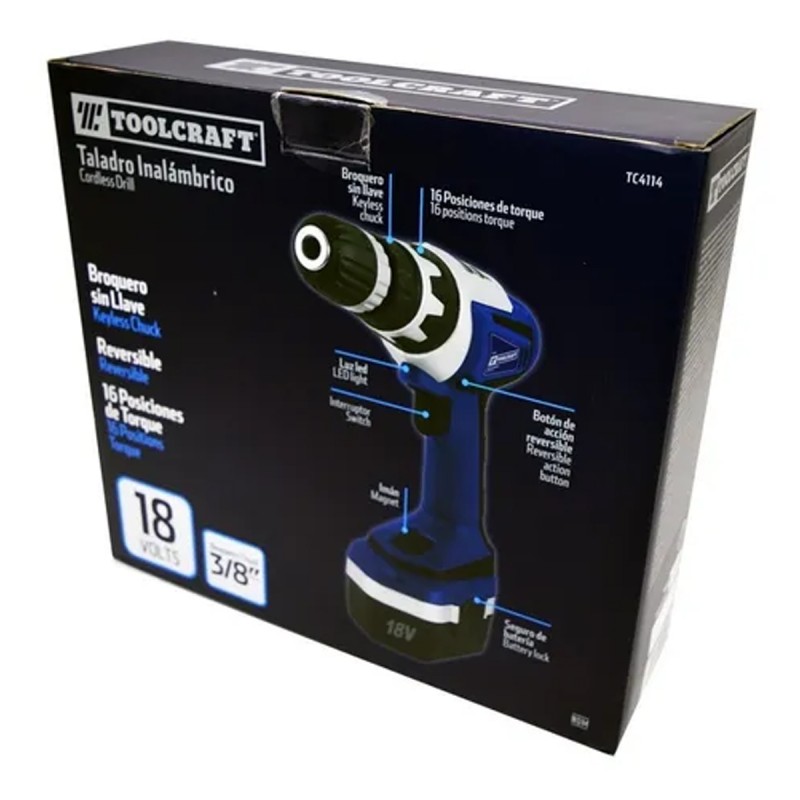 Taladro Atornillador 3/8" 18V Incl 1 Bat + Carg Toolcraft TC4114