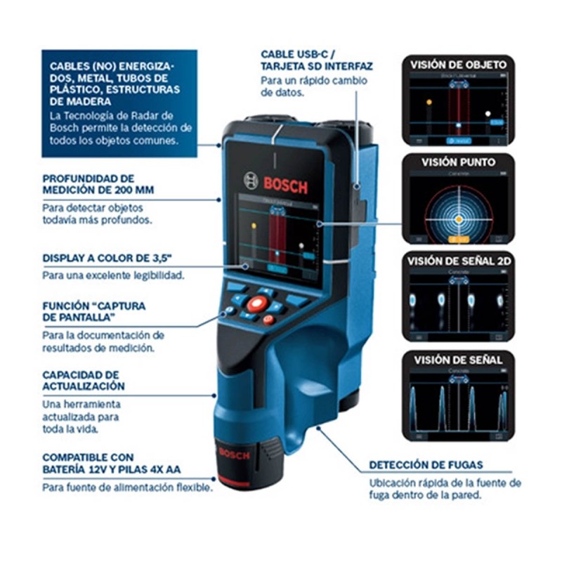 Detector de Materiales Dtect 200C Scanner Bosch 0601.081.6G0-000